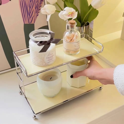 Modern 2-Tier Acrylic Storage Shelf Cream Storage Rack with Open ...