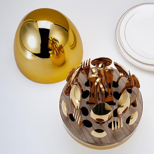 Modern Gold Flatware Set for 6 People 25 Pieces Egg-Shaped Cutlery Set ...