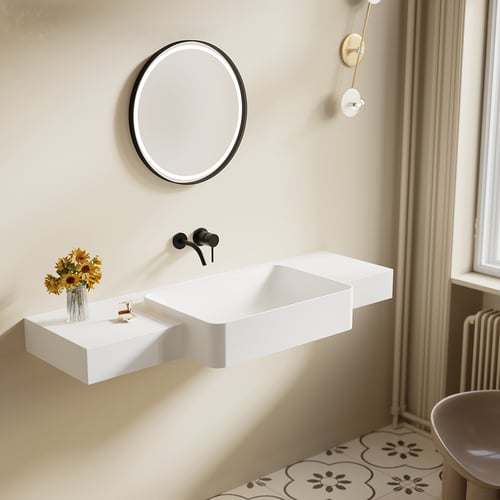 Modern Stone Resin Floating Wall-Mounted Bathroom Sink with Single Sink ...