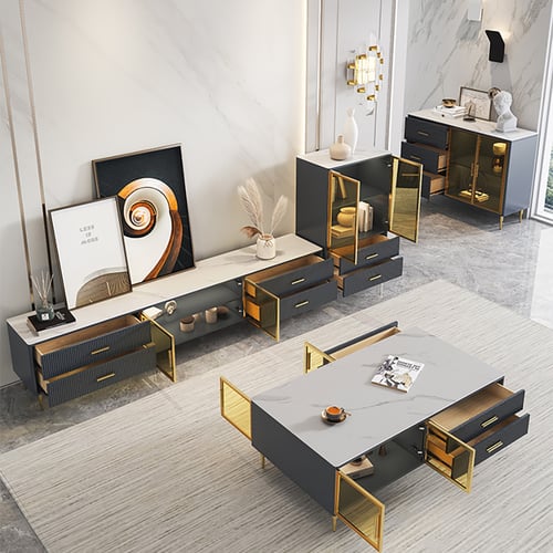 Cofab 78.7" TV Stand with Drawers & Shelves Deep Blue Media Console ...