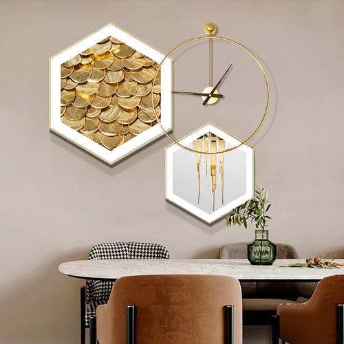 3Pcs Modern Geometric Wall Clock Decor Set Canvas Painting Wall Art ...