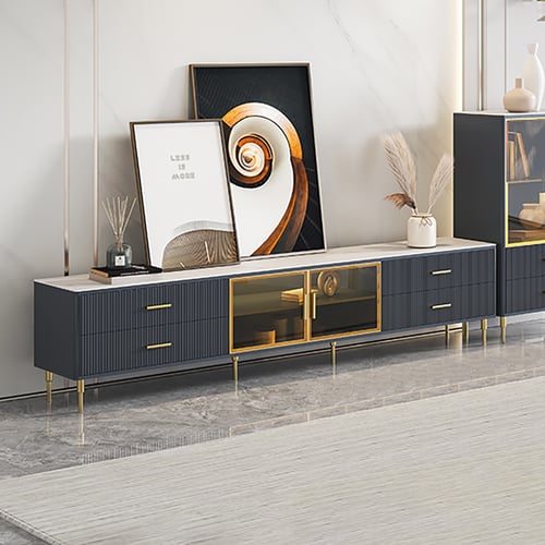 Cofab 78.7" TV Stand with Drawers & Shelves Deep Blue Media Console ...