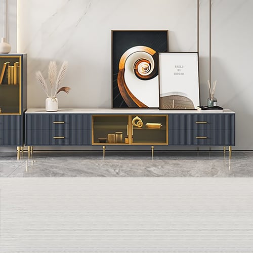 Cofab 78.7" TV Stand with Drawers & Shelves Deep Blue Media Console ...