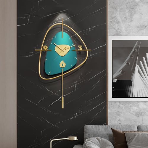 Dark Green & Gold Creative Scandinavian Wall Clock Metal Pendulum Mute ...