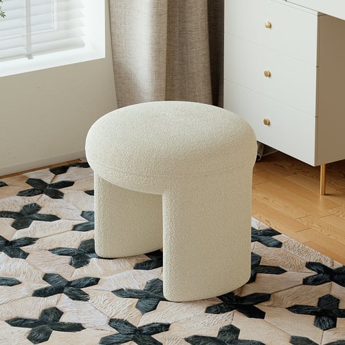 Modern White Boucle Vanity Stool Backless Makeup Accent Chair | Homary
