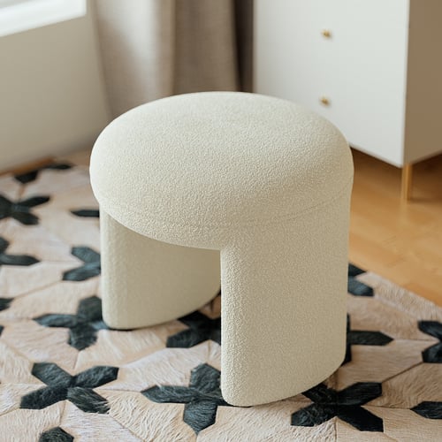 Modern White Boucle Vanity Stool Backless Makeup Accent Chair | Homary