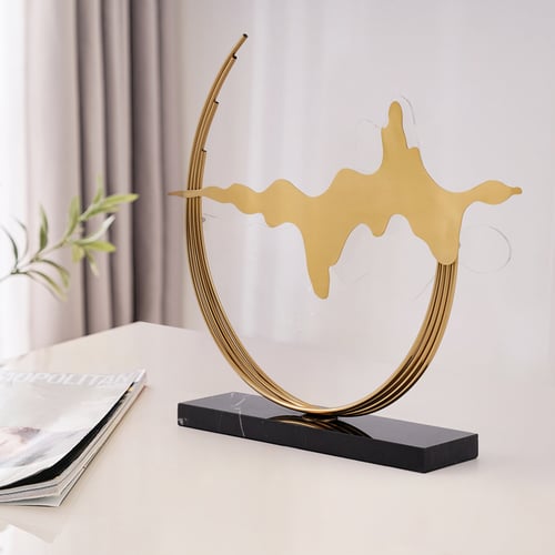 Geometric Abstract Gold Metal & Acrylic Wave Sculpture Art Decor with ...