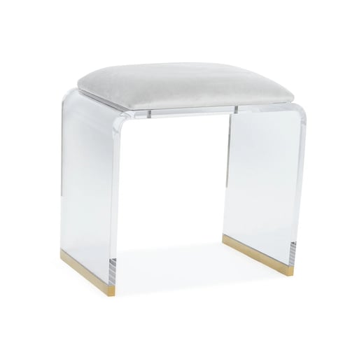 White Acrylic Ottoman Vanity Stool Clear and Gold-Small | Homary