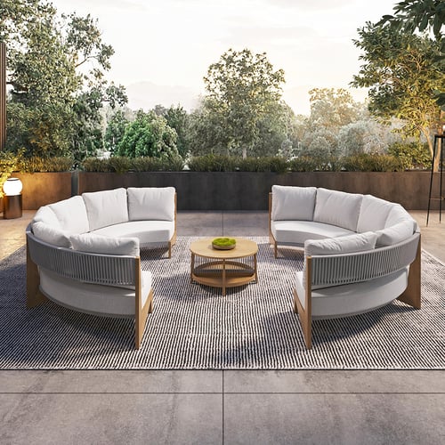 8 Pieces Farmhouse Curved Modular Outdoor Patio Sectional Sofa Set with Coffee Table | Homary