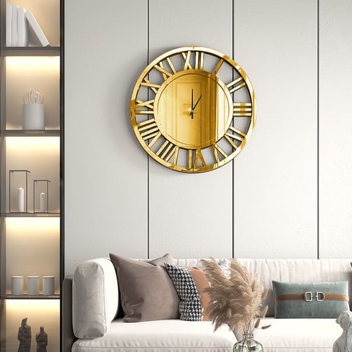 580mm Large Round Gold Roman Numeral Silent Wall Clock Modern Acrylic ...