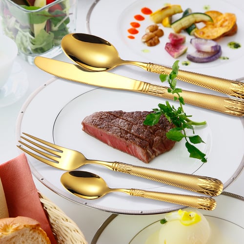 Luxury Gold Unique Flatware Set for 12 Embossed Stainless Steel Kitchen Cutlery Set | Homary