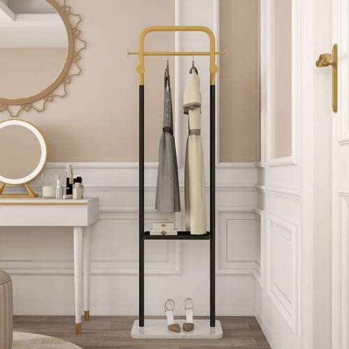 66" Modern Freestanding Rail Cloth Rack with Marble Base | Homary