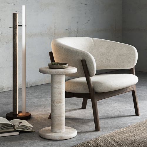 Beige Round Travertine Side Table 12.6" Modern End Table | Homary