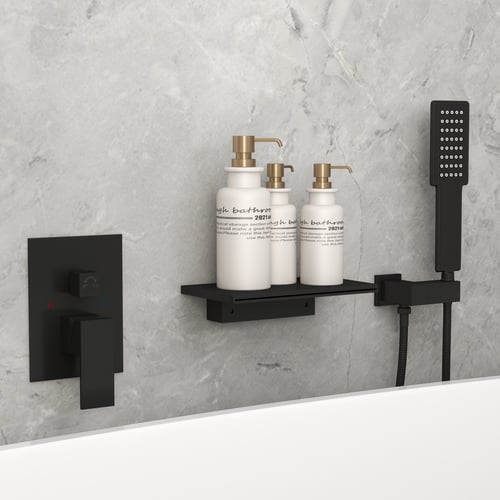 Wall Mount Bath Tap Solid Brass Single Lever Handle in Black | Homary UK