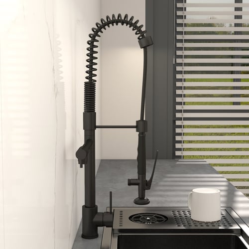 Commercial Pull Down Pre-rinse Spring Sprayer Matte Black Kitchen Sink ...