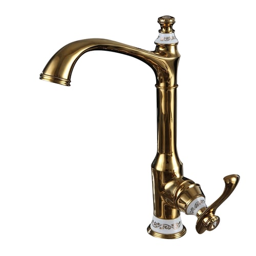Rustic Single Hole Single Handle Kitchen Faucet Solid Brass in Gold ...