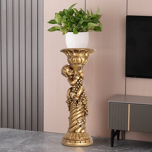 30.9" Large Tall Vintage Angel Boy Round Pedestal Plant Stand Indoor ...