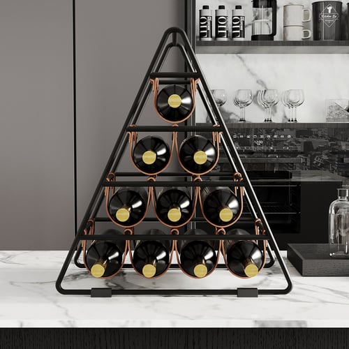 Industrial Black Wine Rack Countertop Faux Leather Triangle 10 Bottles ...