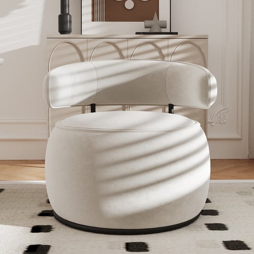 Modern Off-White Swivel Armchair Barrel Accent Chair Velvet Upholstered ...