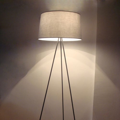 Modern Floor Light Tripod Metal Frame Floor Lamp Gray Fabric Shade | Homary