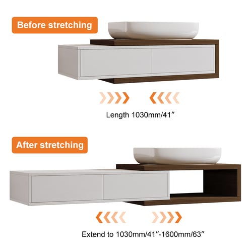 41"-63" Extendable Floating Bathroom Vanity Set Wall Mounted Vanity in ...