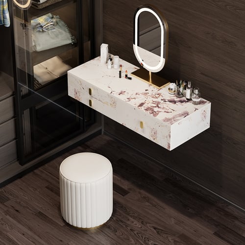 Modern White Floating Makeup Vanity Set Dressing Table with LED Mirror ...