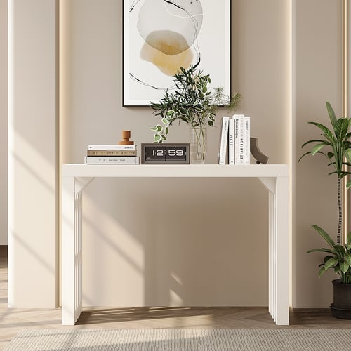 48" Modern White Waterfall Console Table Narrow Wooden Entryway Table ...
