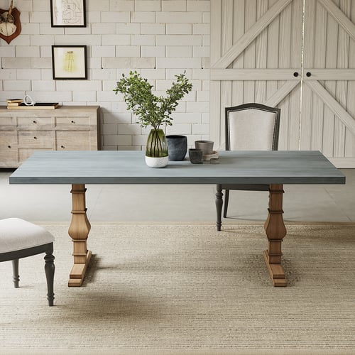 71" Rustic Rectangle Concrete Gray Dining Table for 8-Person Solid Wood ...