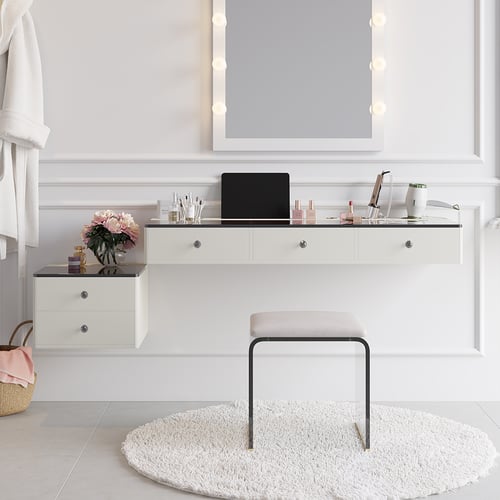 Modern Floating Makeup Vanity Set Wall Mounted Beauty Station with Side ...