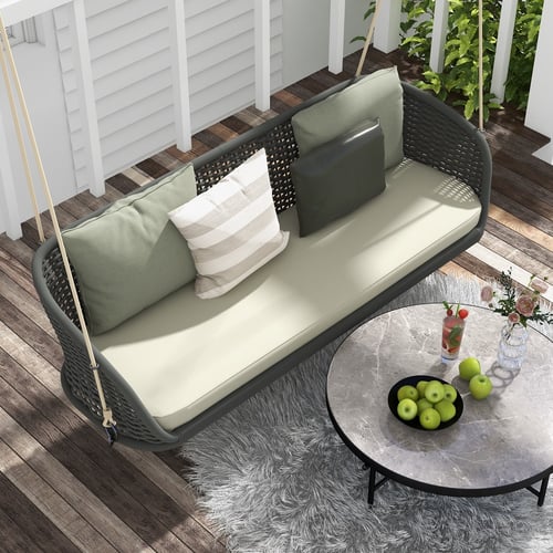 Traditional Wide Outdoor Rattan Swing Sofa Hanging Chair with Cushion ...