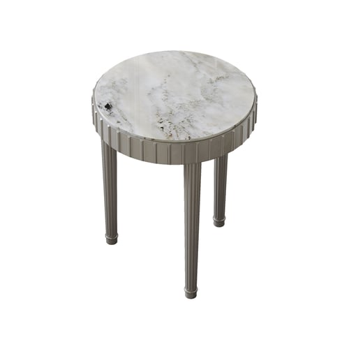 French Fluted Side Table with Faux Marble Top End Table with 3 Wooden ...