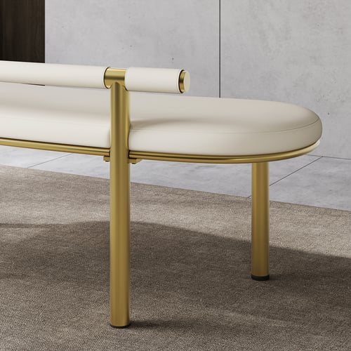 Curvice Off-White Curved Dining Bench with Back Faux Leather Stainless ...