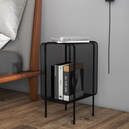 21" Modern Metal Rectangular Black Magazine Rack with Open Storage | Homary