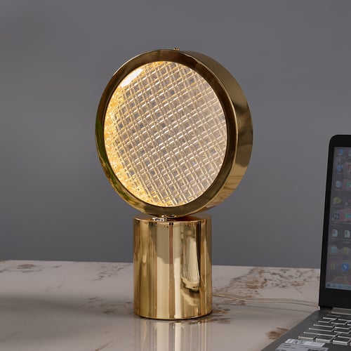 Gold Round Table Lamp Built-in LED Glass Modern Portable Desk Lamp for ...
