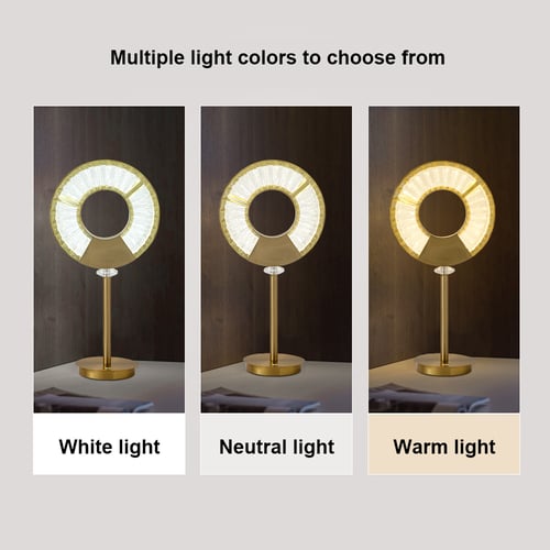 Crystal LED Circle Table Lamp Plug in Desk Lamps Ring Shape in Gold for ...