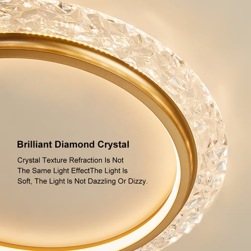 Glam Crystal Flush Mount LED Round Ceiling Light in Gold for Living ...