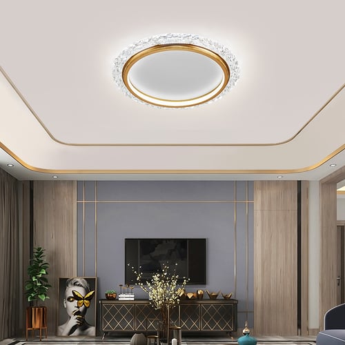 Glam Crystal Flush Mount LED Round Ceiling Light in Gold for Living ...