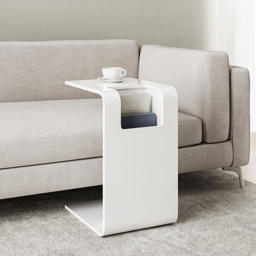 Oak Wood C-Style End Table with Magazine Rack Organizer C Side Table in ...