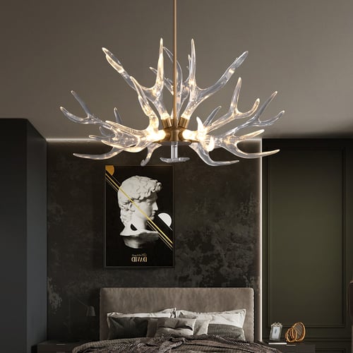 Gold 9-Light Resin Deer Horn Antler Ceiling Chandelier Light | Homary