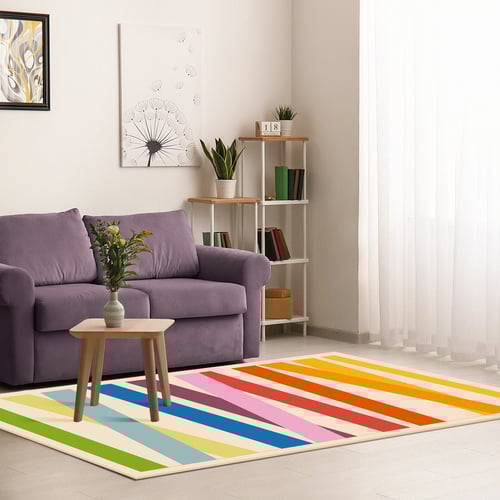 5'x 7' Colorful Rainbow Area Rug Washable Striped Carpet | Homary