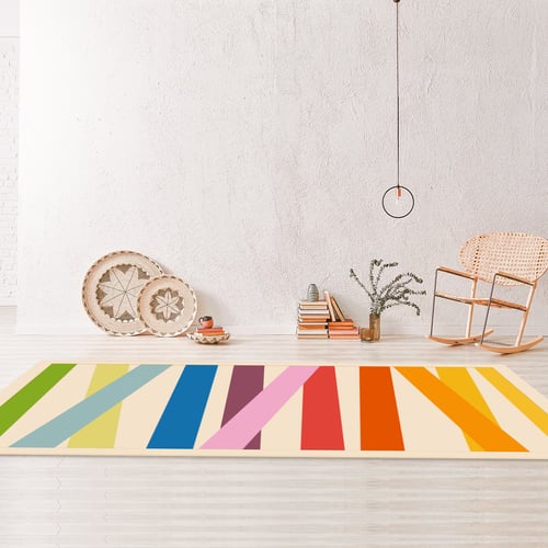5'x 7' Colorful Rainbow Area Rug Washable Striped Carpet | Homary