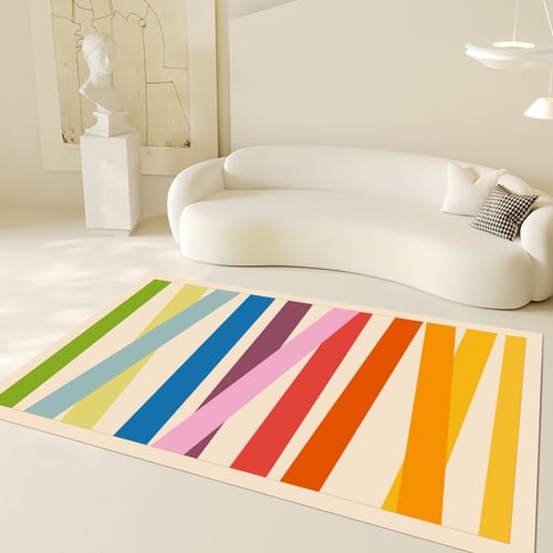 5'x 7' Colorful Rainbow Area Rug Washable Striped Carpet | Homary