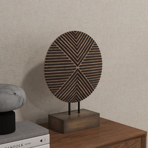 Rustic Round Metal & Wood Sculpture Table Top Decor Art with ...
