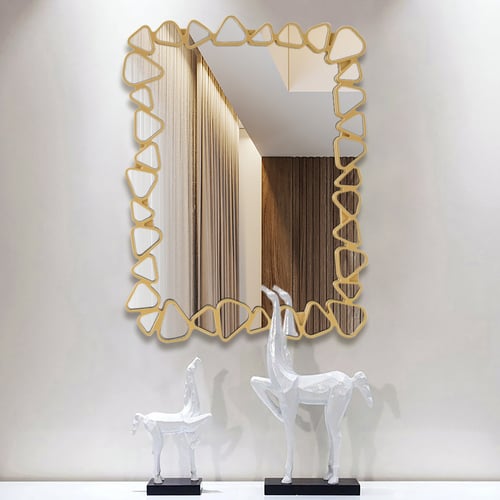 800 x 600mm Modern Large Gold Rectangle Irregular Pebble Wall Mirror ...