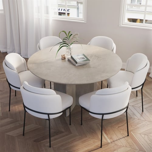 53" Modern Small Round Dining Table for 6 Gray Solid Wood Tabletop ...