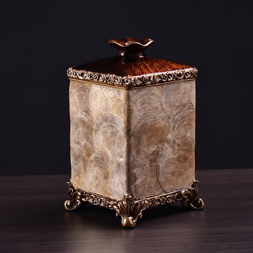 Shellium Resin & Shell Brown Tissue Box with Vase & Fake Flower ...