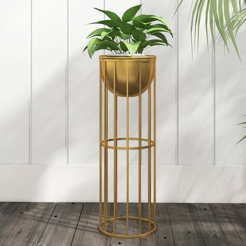 23.6" Gold Plant Pot Indoor Modern Metal Planter with Gold Stand for ...