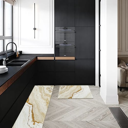2 Pieces Modern Marble Washable Kitchen Runner Mats Non-slip absorbent ...