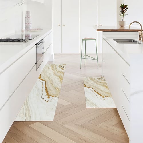 2 Pieces Modern Marble Washable Kitchen Runner Mats Non-slip absorbent ...