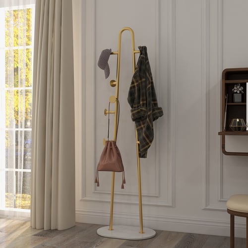 Minimalist Metal Hall Tree Coat Rack Hat Hanger with 10 Hooks in Gold ...